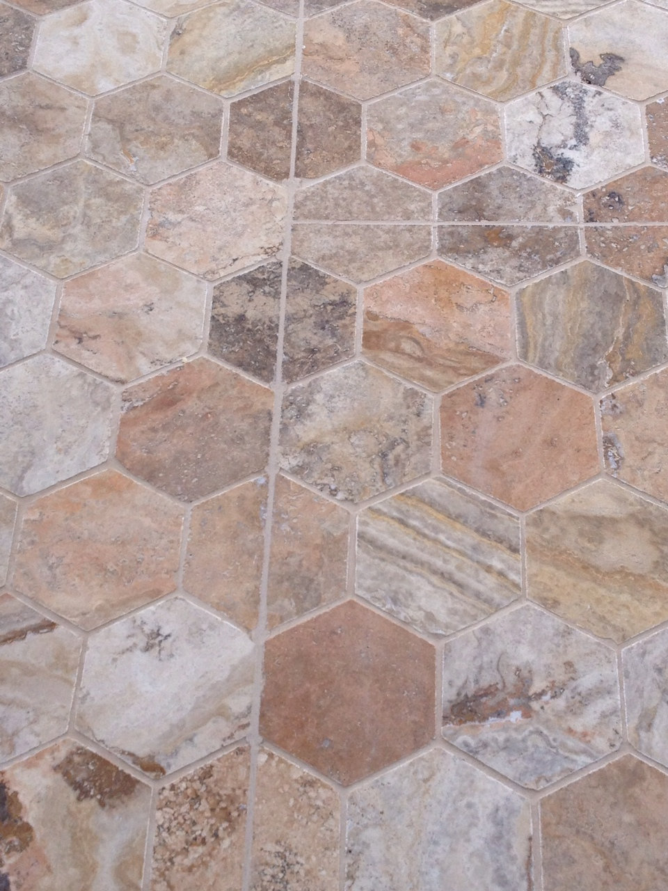 Multi-Coloured Travertine Hexagon Honed